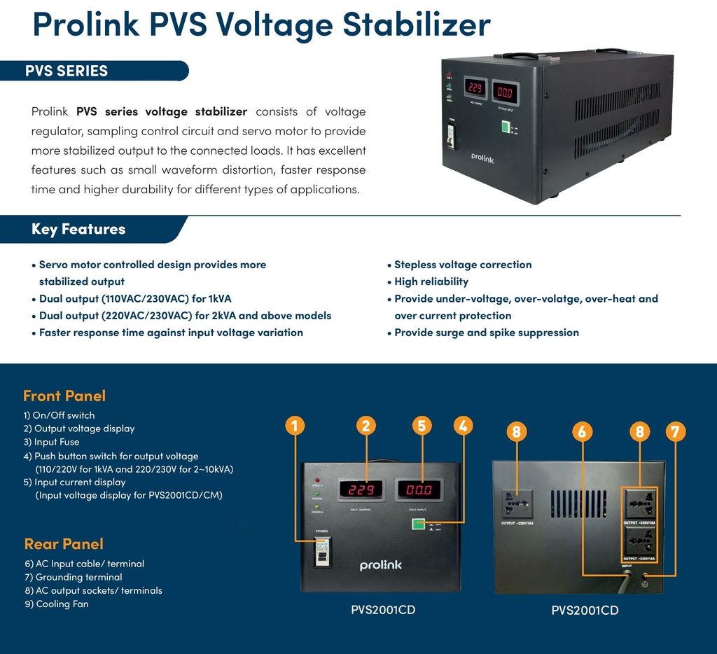 Prolink PVS2001AD 2000VA 1600W Servo Motor Control Industrial Grade ...