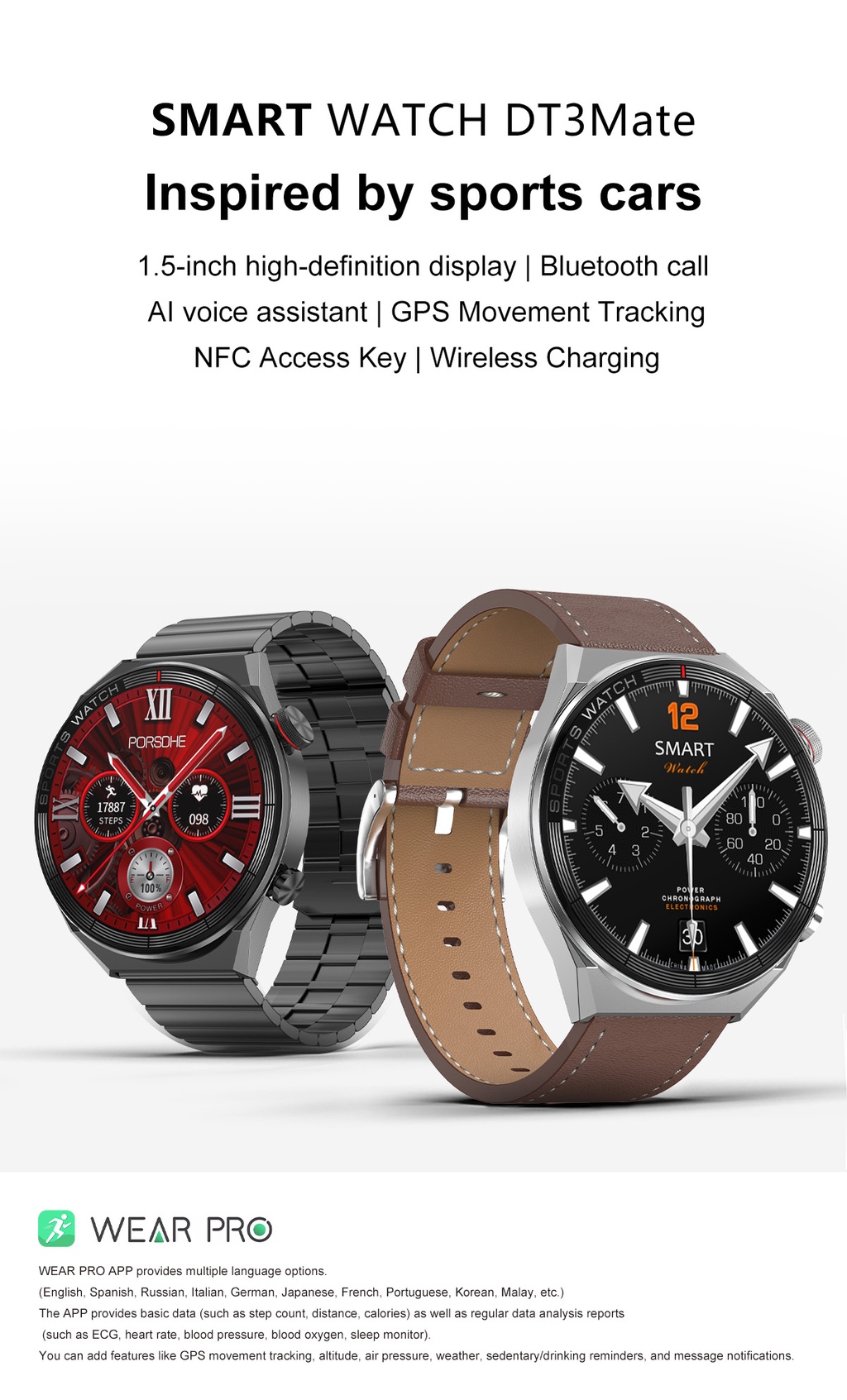 Original DT3 Mate Smart Watch Men Bluetooth Call NFC Bluetooth Call ...