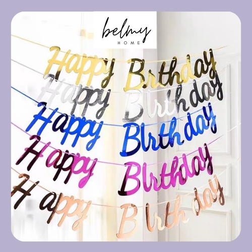 Happy Birthday Banner Script Font Party Supplies Decoration Gold Silver ...
