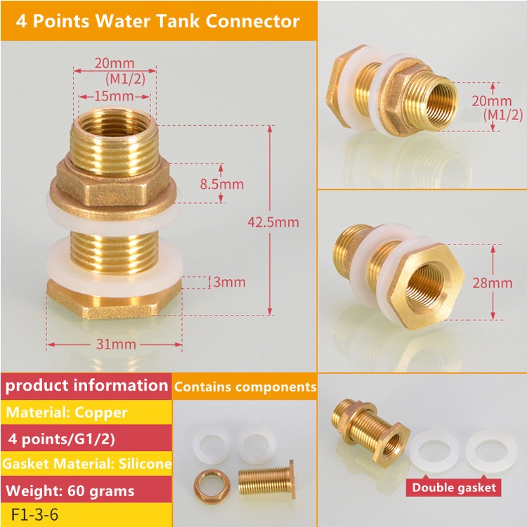 [Bellamy] Solid Brass Water Tank Connector Fittings Leak-proof M1/2 ...