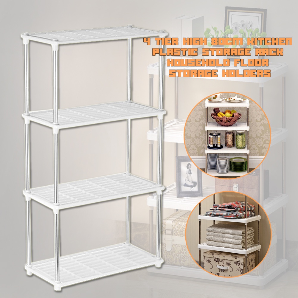 SUNNY' White Plastic and Metal Freestanding Shelf Bathroom Organizer ...