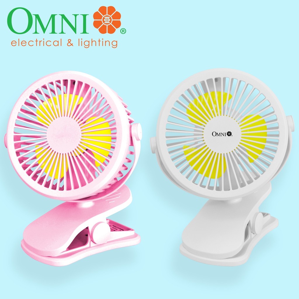 Omni Mini Rechargeable Desk Fan with Clip and Night Light in White/Pink ...