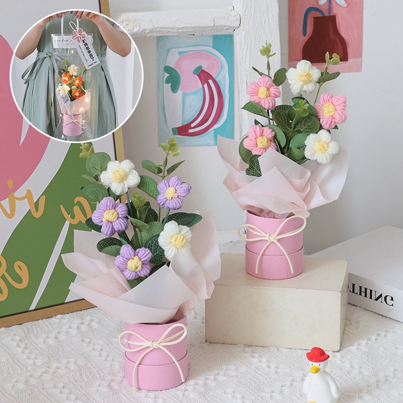 Mother's Day Hand-Woven Artificial Bouquet Creative DIY Crochet Fake ...
