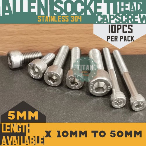 10pcs - 5MM Allen Capscrew / Socket Bolt (Stainless 304) | Shopee ...