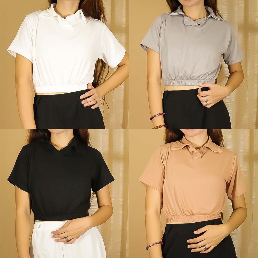 NB SWAN Vneck Tops Polo Shirt Collar Plain Croptop wtih Garter wt0156 ...