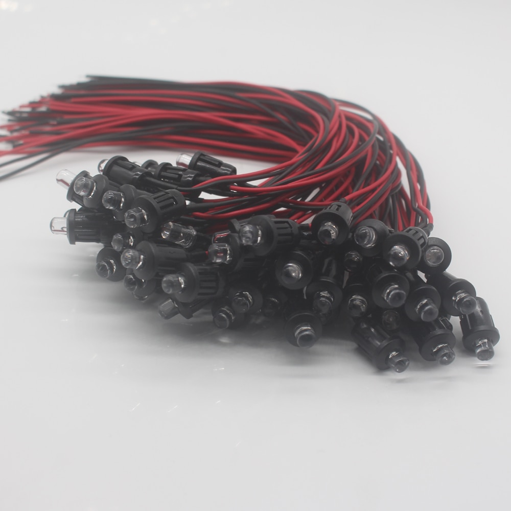 3V 5V 12V 5MM LED Diode Light Clear 20cm Cable Pre-Wired With Plastic ...