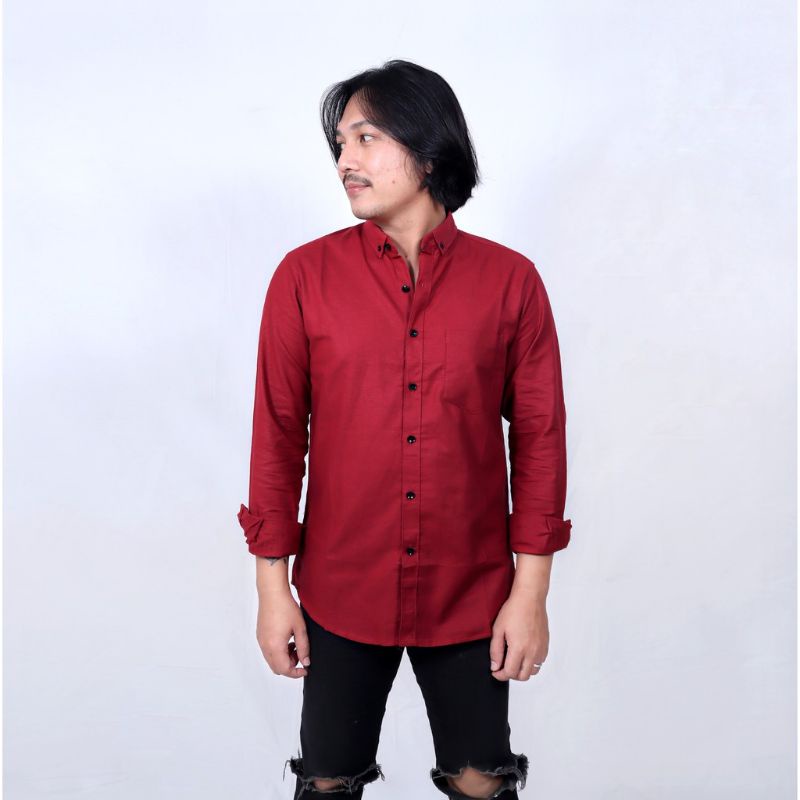 MERAH KEMEJA Men's Shirts Plain maroon maroon Red Heart hem Boys maroon ...