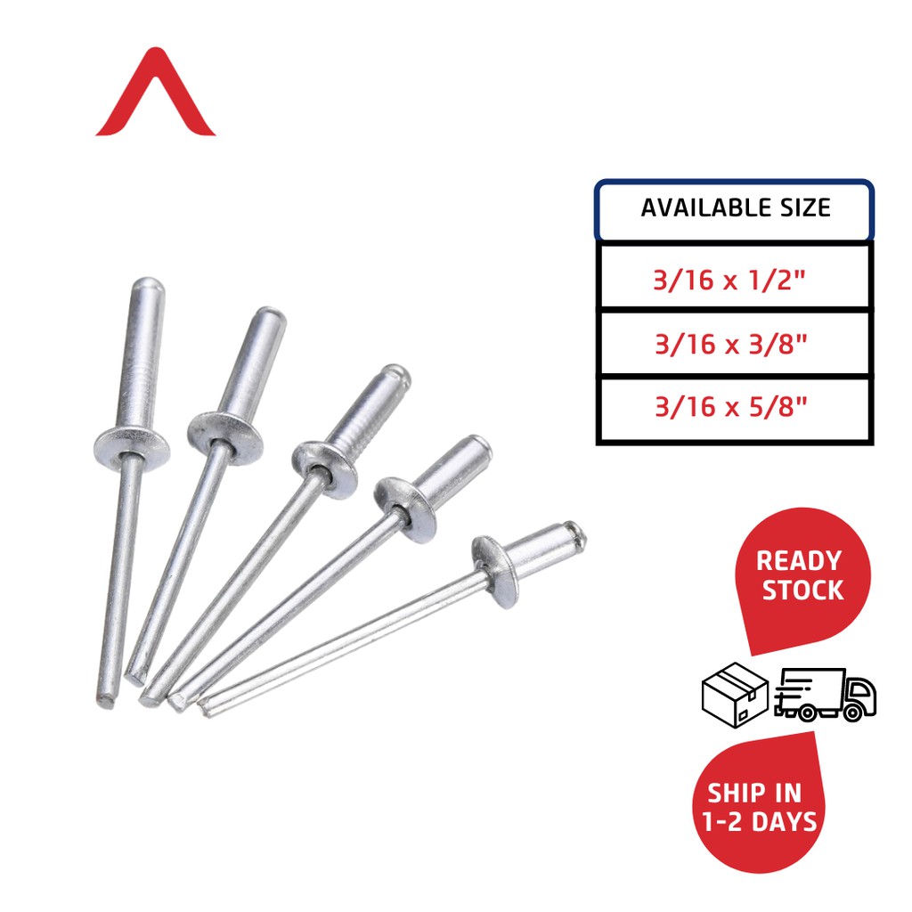 Aluminium Blind Rivet (3/16" x 1/2"), (3/16" x 3/8"), (3/16" x 5/8 ...