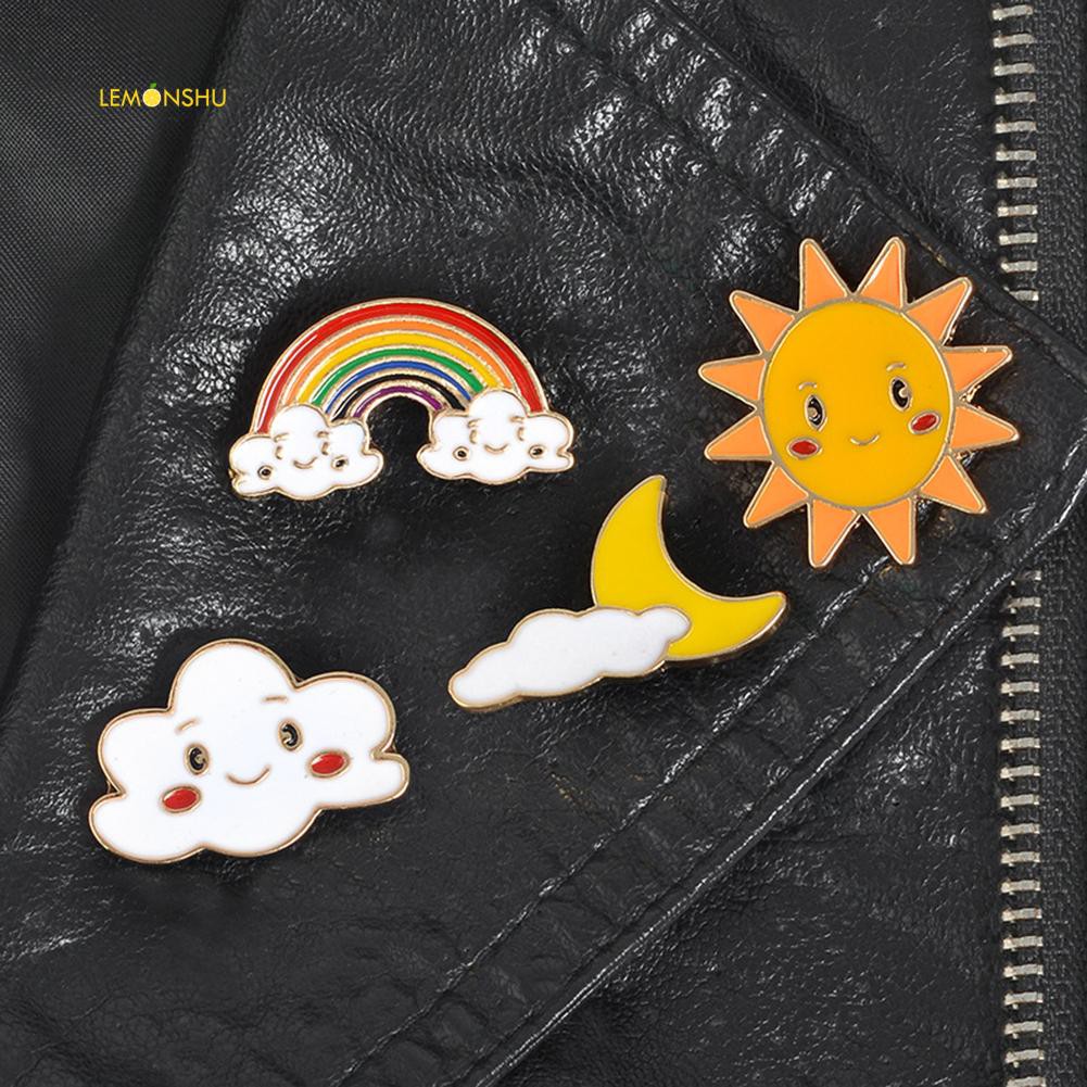 LEM Cartoon Sun Moon Cloud Rainbow Enamel Brooch Pin Bag Collar Lapel ...