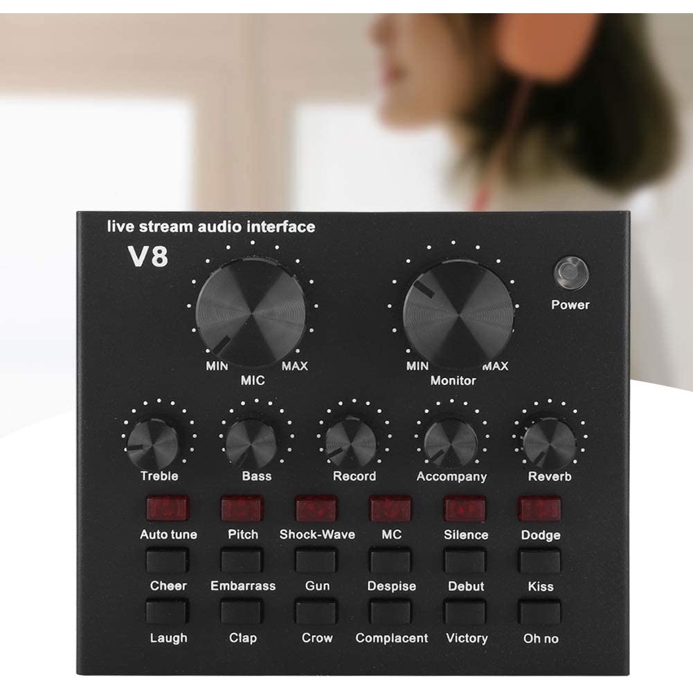 V8 Sound Card Audio Interface External USB Live Broadcast Microphone ...