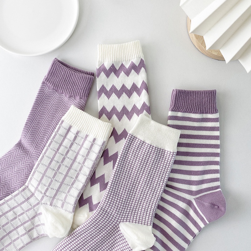 KAFU D590 Ladies Purple Houndstooth Socks Simple Art Socks | Shopee ...