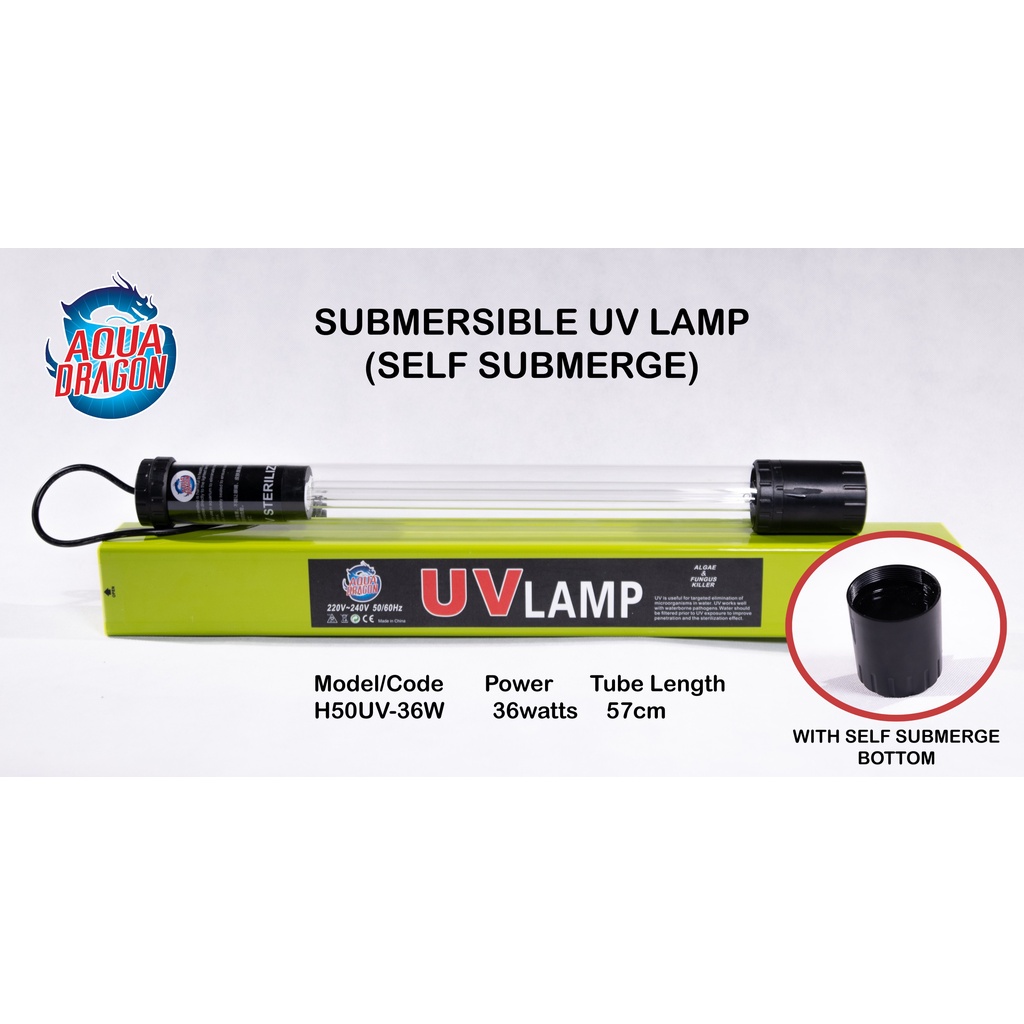 AQUA DRAGON Submersible UV Lamp (Self-Submerge) Pond & Aquarium UV ...