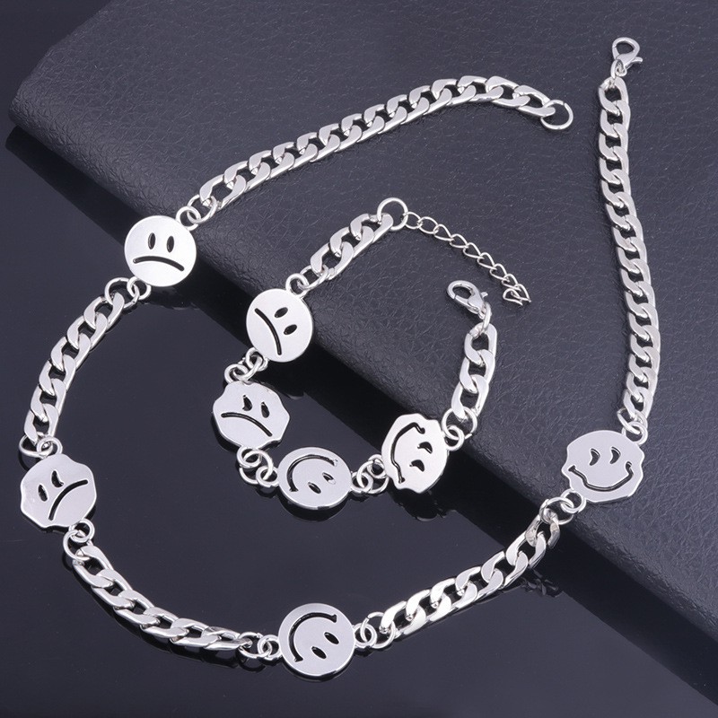 Street Hip Hop Couple Smiley Face Emoji Chain Necklace Niche Design ins ...