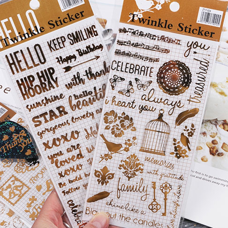 SImple Retro Bronzing Stickers Student Diary Deco DIY Material Stickers ...