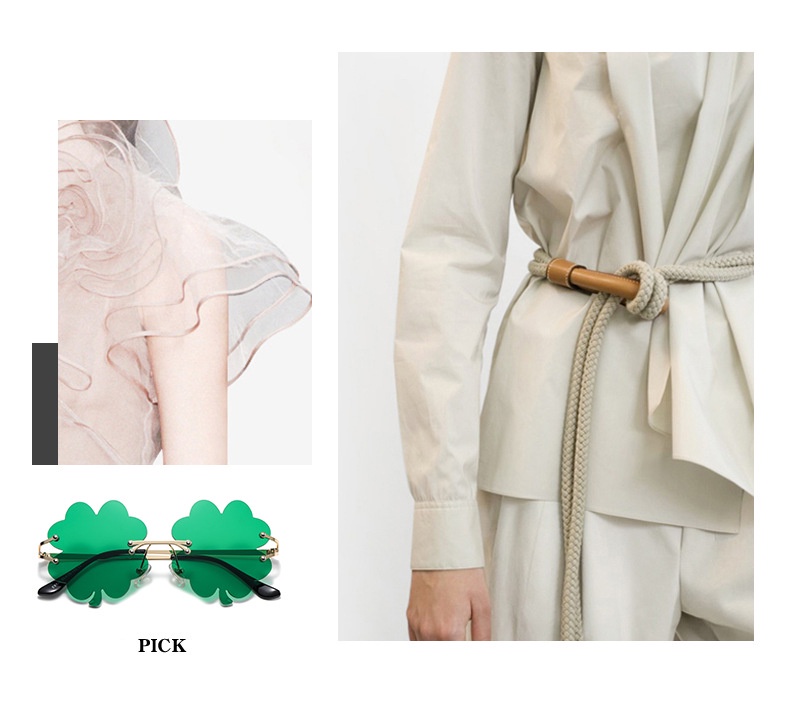 Fashion Women Clover Glasses Green Elf Sunglasses Four-leaf Clover ...