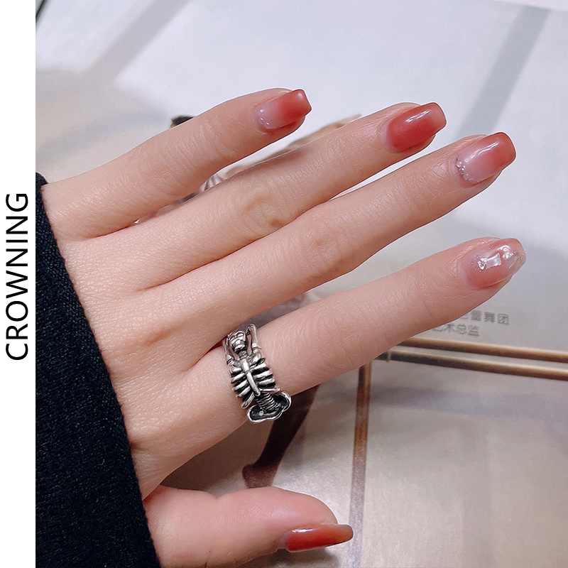 CROWNING Retro Heavy Industry Body Skeleton Ring Rock Punk Backflip ...