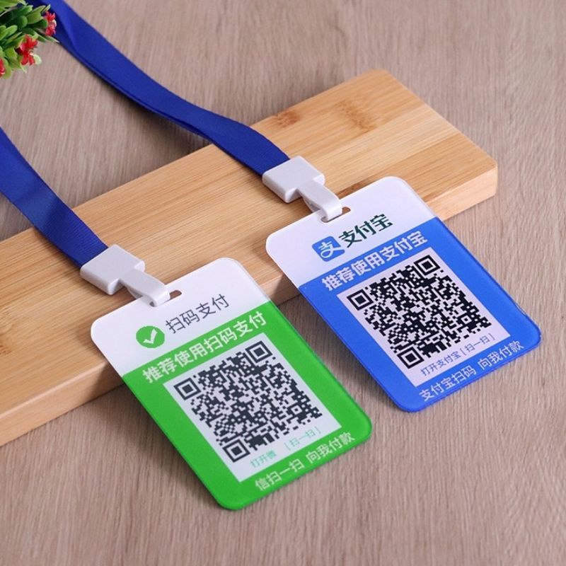 Acrylic QR Code Payment Scan Sign With Neck Strap Employee Name Tag ...