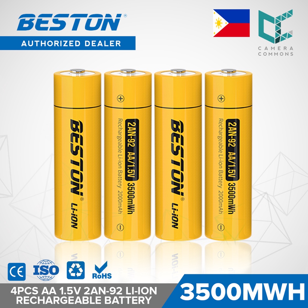 Beston 4pcs AA 1.5V 3500mWh 2AN-92 Li-ion Rechargeable Batteries ...