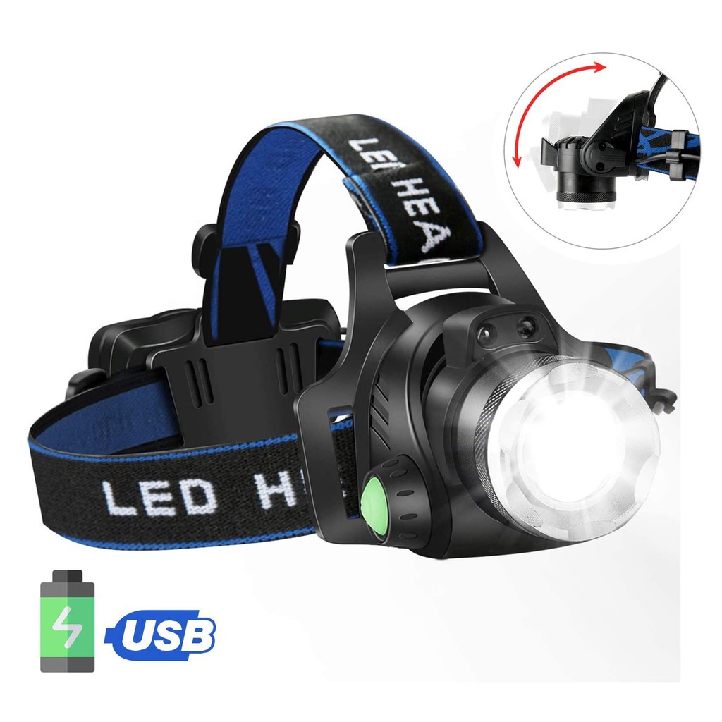 Head-mounted Flashlight LED Headlamp Rechargeable 3 modes Adjustable ...