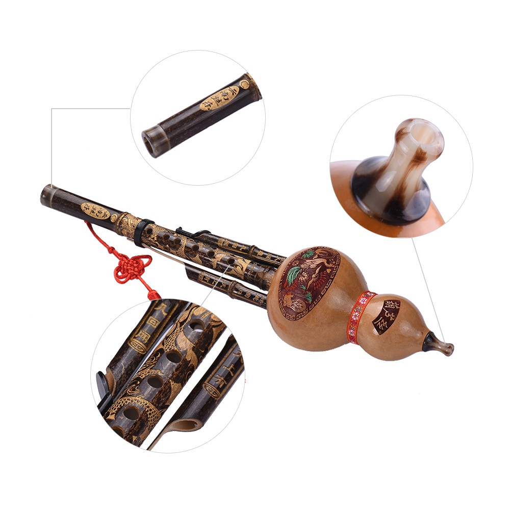 Chinese Handmade Black Bamboo Hulusi Gourd Cucurbit Flute Ethnic ...