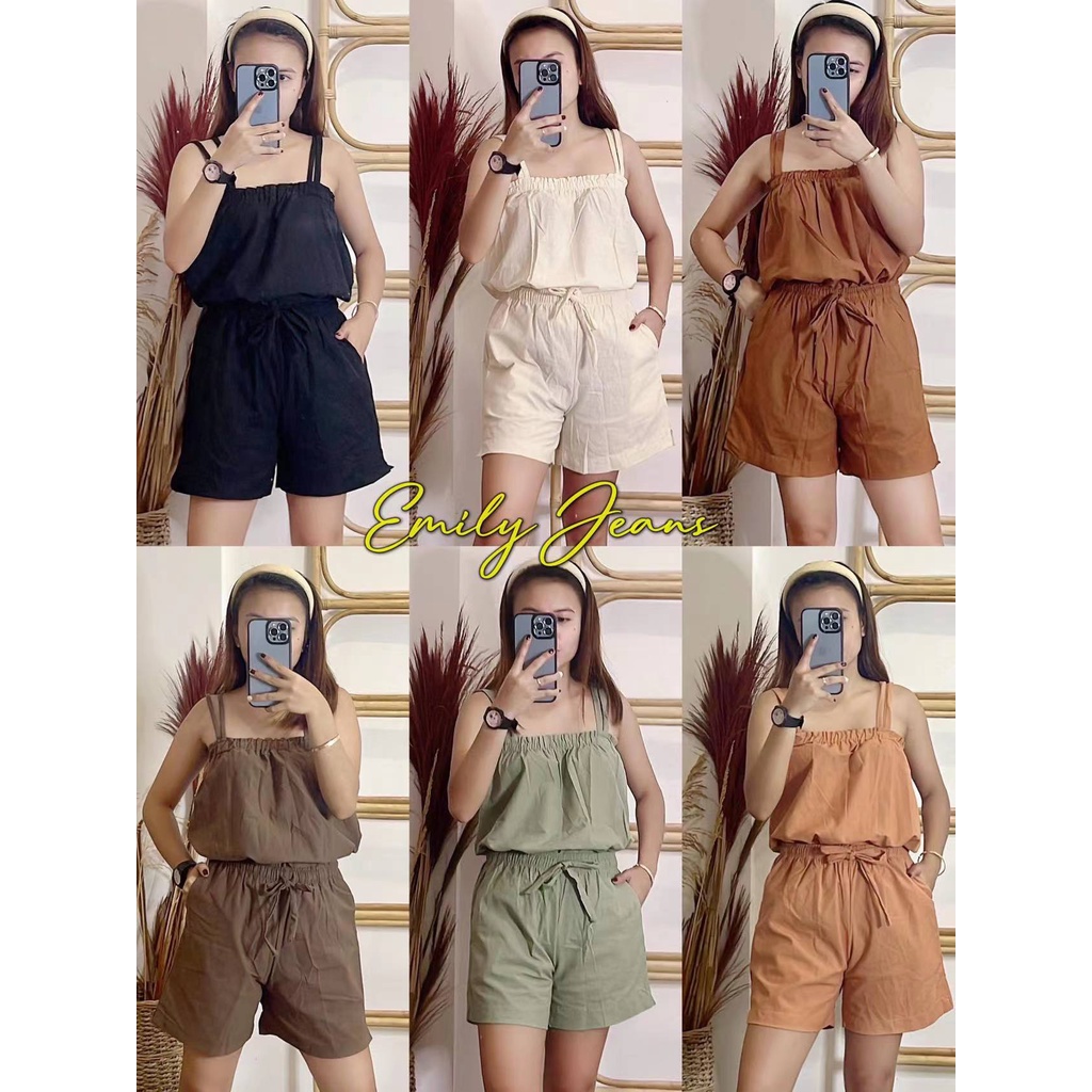 EMILY Spaghetti Sleeveless Cotton Linen & Challis Crop Top Coords Terno ...