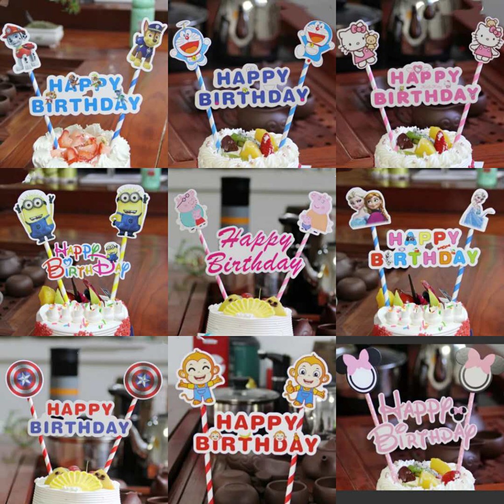 Cartoon character theme straw paper card topper plug-in baking prop ...