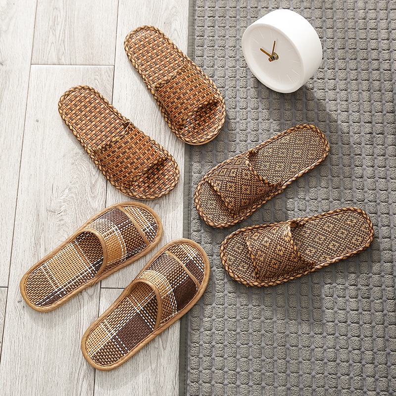 Home Slippers Rattan Weave Bamboo Mat Weave Unisex and couple Linen ...