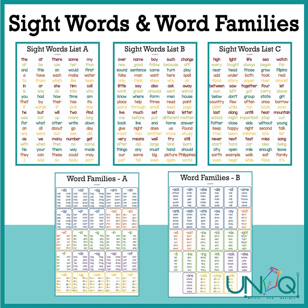 UNIQ English Reading Sight Words and Word Families Laminated ...