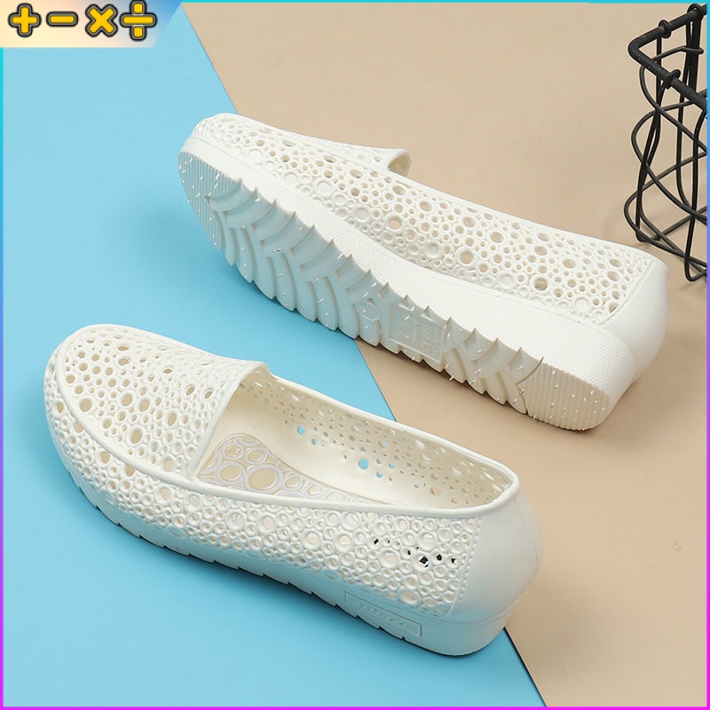 Summer Women's Hole Hollow-out Women's Shoes Plastic White Sandals Non ...