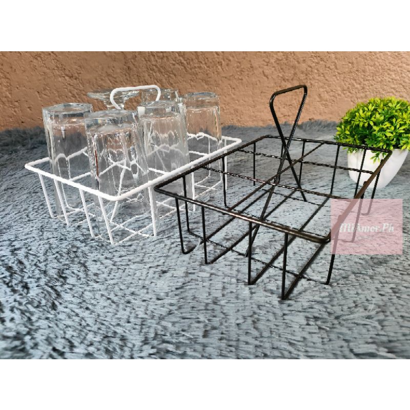 [RECTANGULAR] GLASS RACK HOLDER WITH HANDLE CUP STAND GLASSES DISPLAY ...