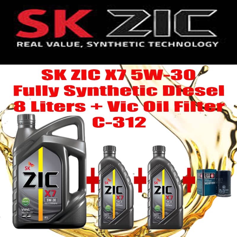SK ZIC X7 5W-30 Diesel Fully Synthetic 8 Liters with Vic Oil Filter C ...