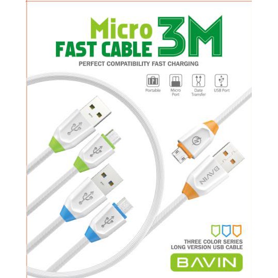 BAVIN USB charger cable 3M for Type-c / lightning / micro | Shopee ...