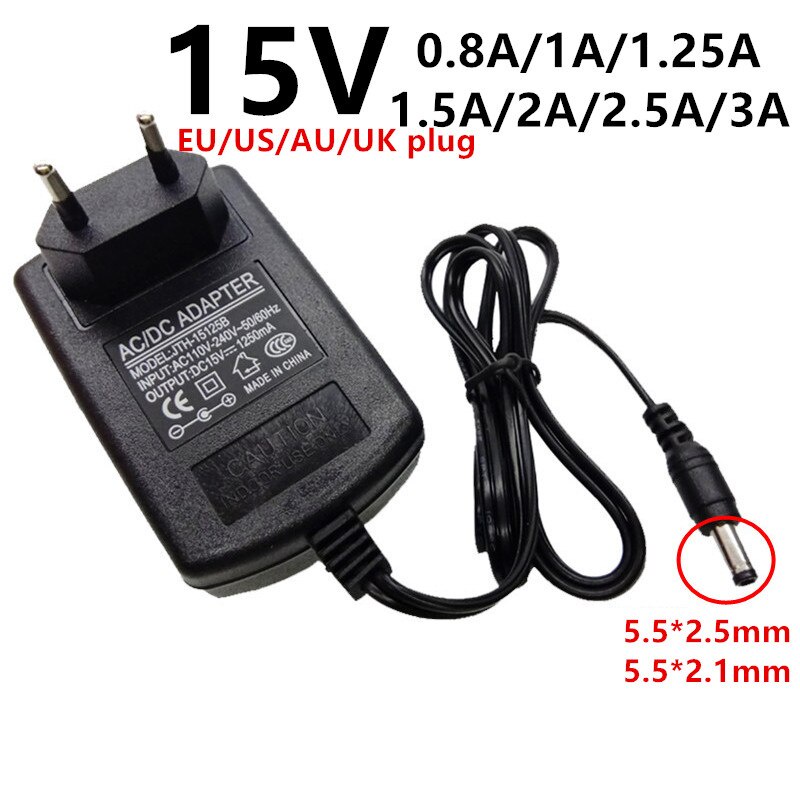 15V 15volt universal AC DC power adapter AC/DC Adaptor supply 15 V 0.8A 800mA 1A 1.25A 1250mA 1 ...