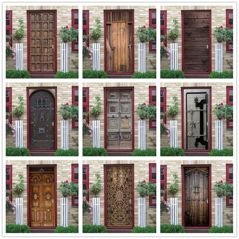 Custom 3D Retro Wood Door Sticker Home Decor Wallpaper Stick DIY PVC ...