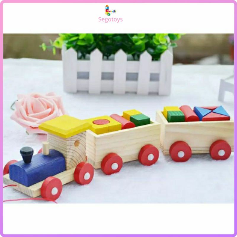 KAYU Wooden building block Tangram Train kid Early Learning Baby toy ...