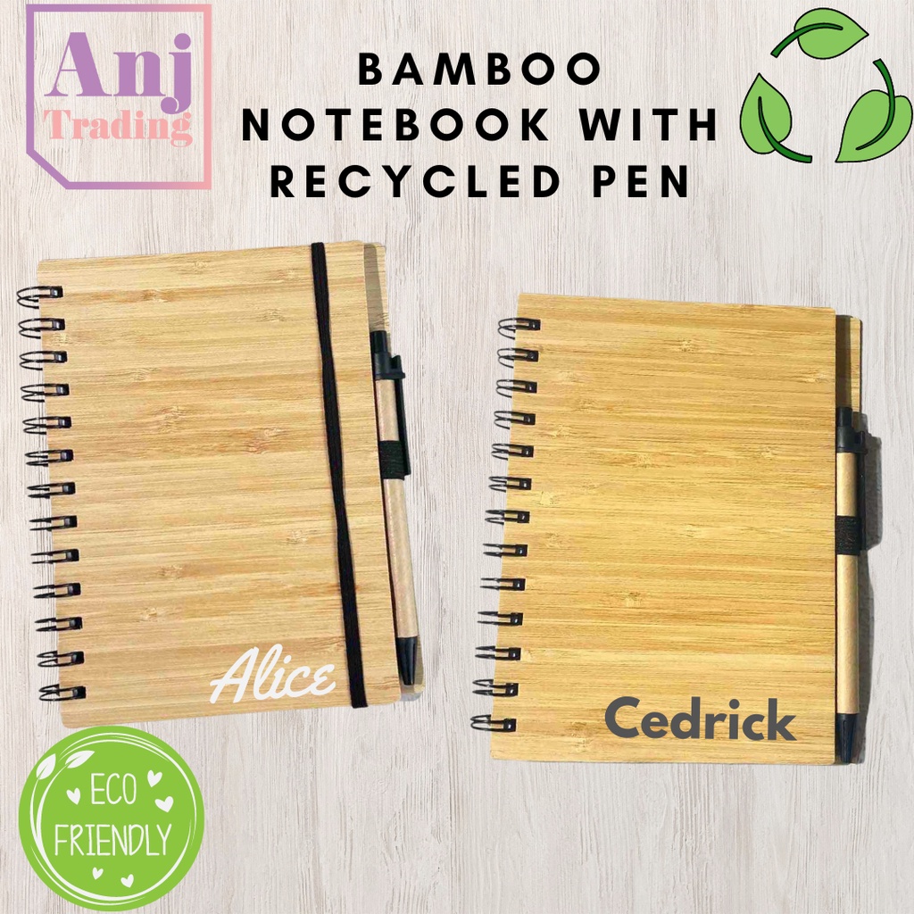 Bamboo Notebook with FREE Recycled Pen Eco Friendly Spiral Notebook ...