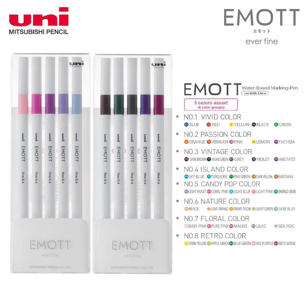 【Uni】EMOTT Ever Fine Water-Based Pen (5 Colors Set) | Shopee Philippines