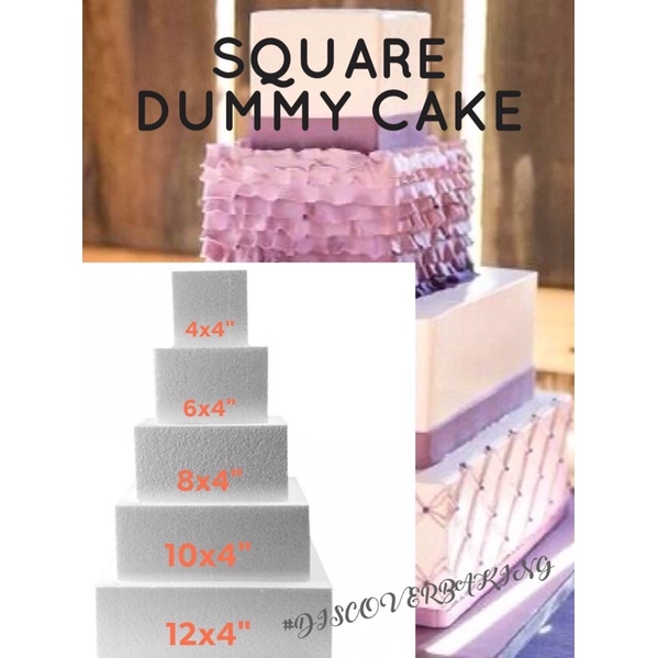 Square Dummy Cake Thickness: 2" & 4" | Size: 4"x4" | 6"x6" | | 8"x8 ...