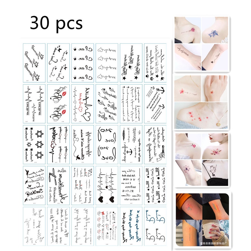 30 Pcs Ins Fashion Waterproof Temporary Tattoo Sticker Sets Cute Fresh ...