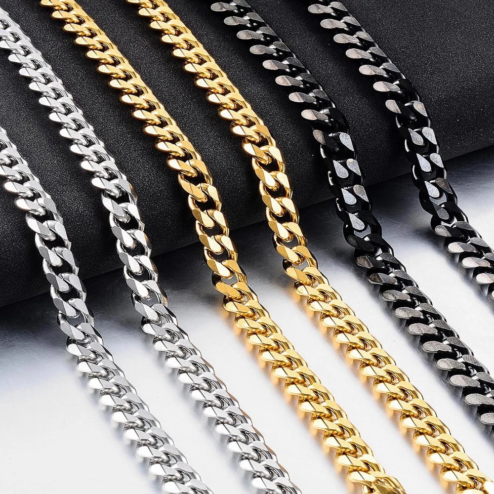 Gold Silver Black Stainless Steel Six Sides Grind Cuban Chain | Shopee ...