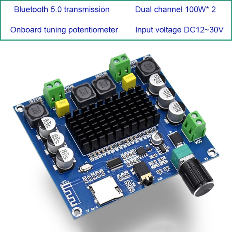TDA7498 dual 100W audio amplifier module supports AUX onboard potentiometer XH-A105 digital ...