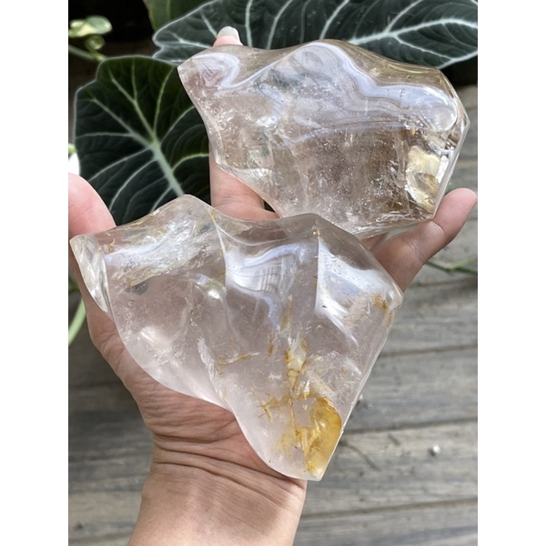 CLEAR QUARTZ WITH GOLDEN HEALER FLAME GEMSTONE NATURAL STONE CRYSTAL ...