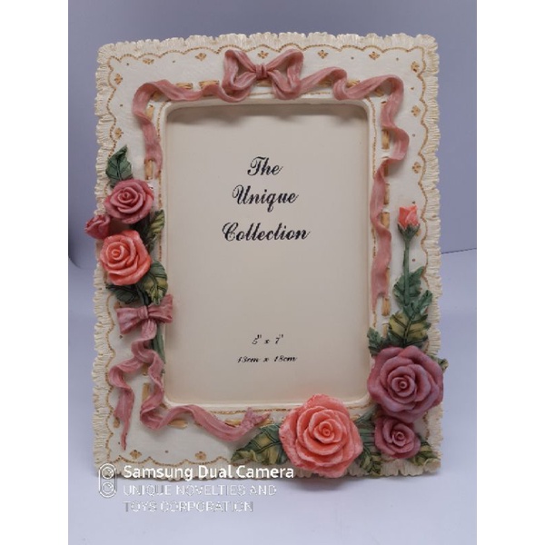 5R POLY STONE PHOTO FRAME WITH ROSE AND RIBBON | Shopee Philippines