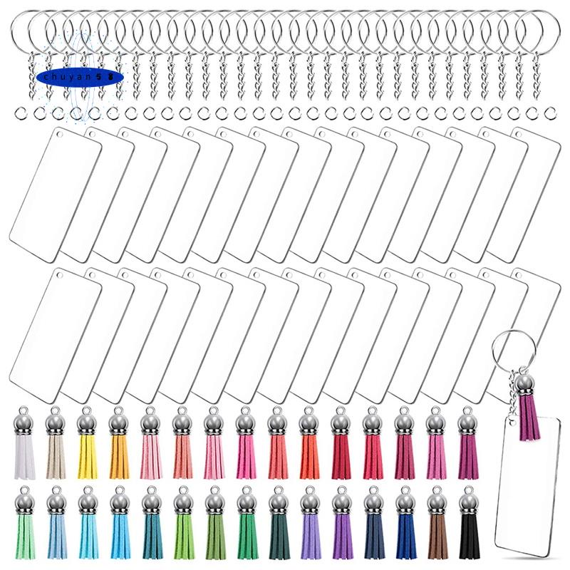 120 PCs Acrylic Keychain Blank Tassel Pendant Set Includes Rectangular ...