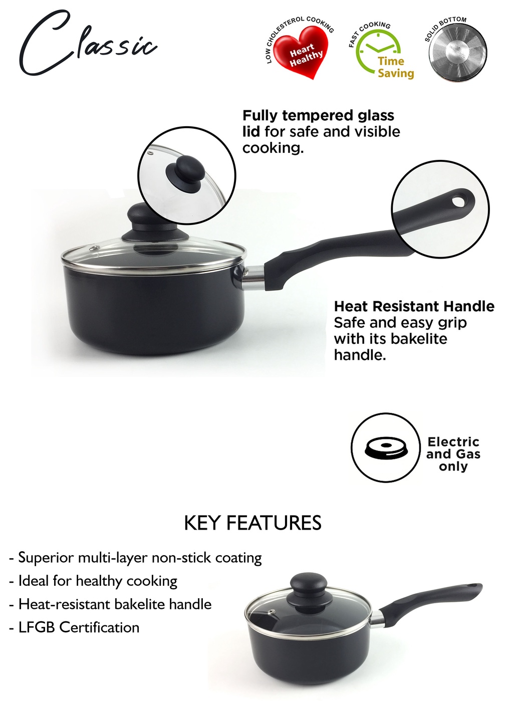 Dynamex Classic Aluminum Non-Stick Sauce Pan with Lid 16cm | Shopee ...