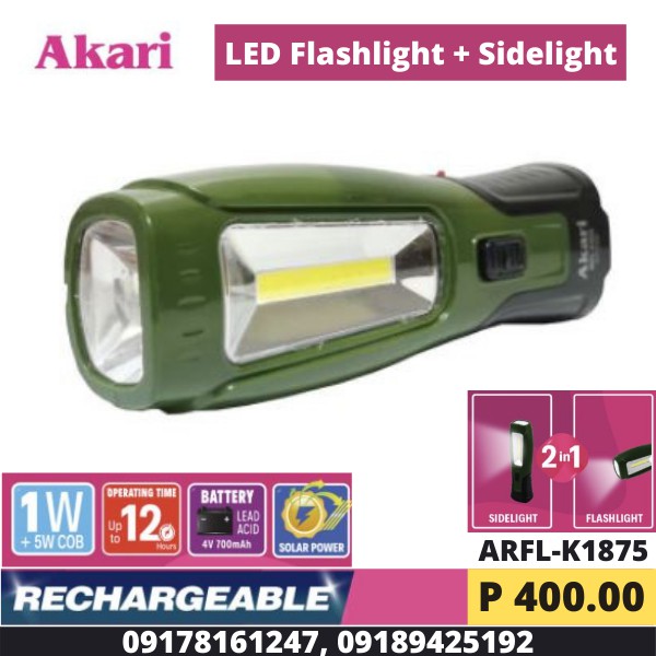 Akari Rechargeable 2 in 1 LED Flashlight + Sidelight (ARFL-K1875 ...