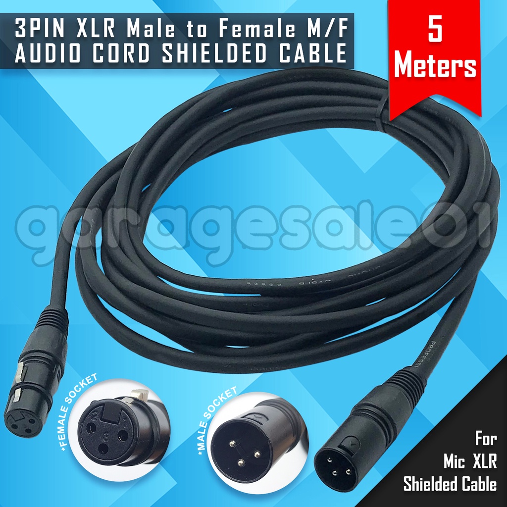 5M XLR Male to Female 3 pin Microphone Audio Extension Cable | Shopee ...
