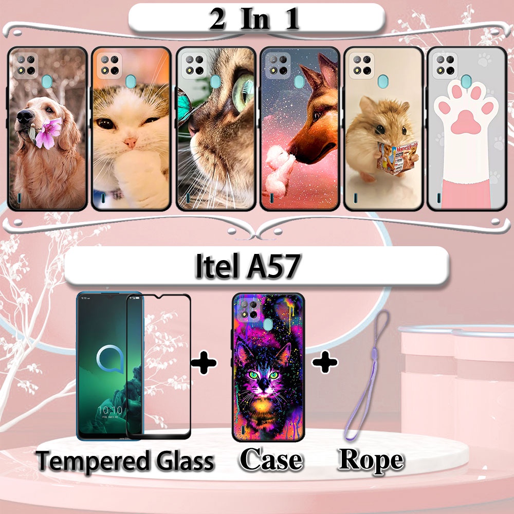 2 IN 1 Itel A57 A57 ProCase with Tempered Glass Screen Protector Cat ...