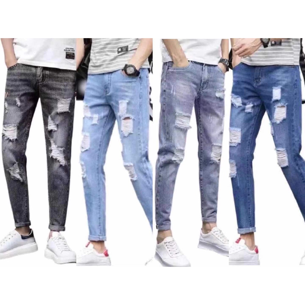 Men's 4 Color ripped skinny jeans high quality/COD | Shopee Philippines