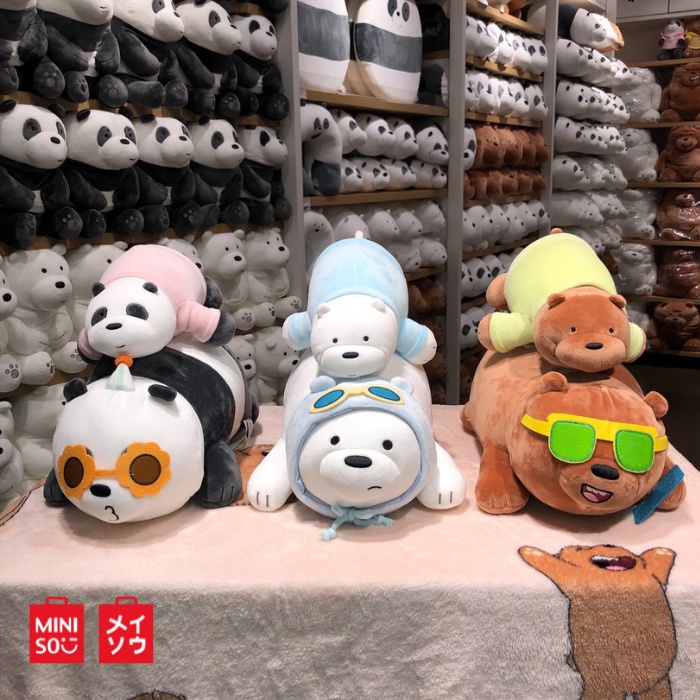 Miniso We Bare Bears Lying Plush Toy With Shirtshades Grizzly Panda Ice Bear Shopee
